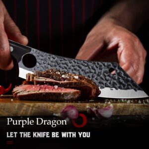 Purple Dragon 8Inch Ultra Sharp Butcher Knife with 8.5Inch Full Tang Vegetable Cleaver Knife