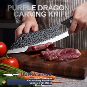 Purple Dragon 8Inch Ultra Sharp Butcher Knife with 8.5Inch Full Tang Vegetable Cleaver Knife