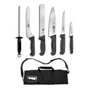 victorinox forschner 7 pc fibrox deluxe culinary knife roll set,black