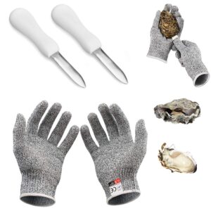 oyster shucking knife, oyster knife oyster shucker 2 pcs shucking knife and 1 pair oyster gloves shucking cut resistant glove knife glove oyster shucking kit seafood opener