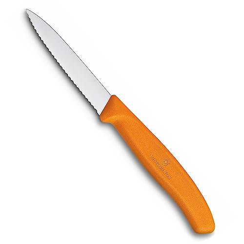 Victorinox 6.7636.L119 Swiss Classic Paring Knife for Cutting and Preparing Fruit and Vegetables Serrated Blade in Orange, 3.1 inches