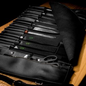 EVERPRIDE Chef Knife Roll Bag Made of Genuine Top Grain Leather – Knife Bag Holds 10 Knives up to 18” PLUS Zippered Compartment for Cooking Accessories – Knives Not Included