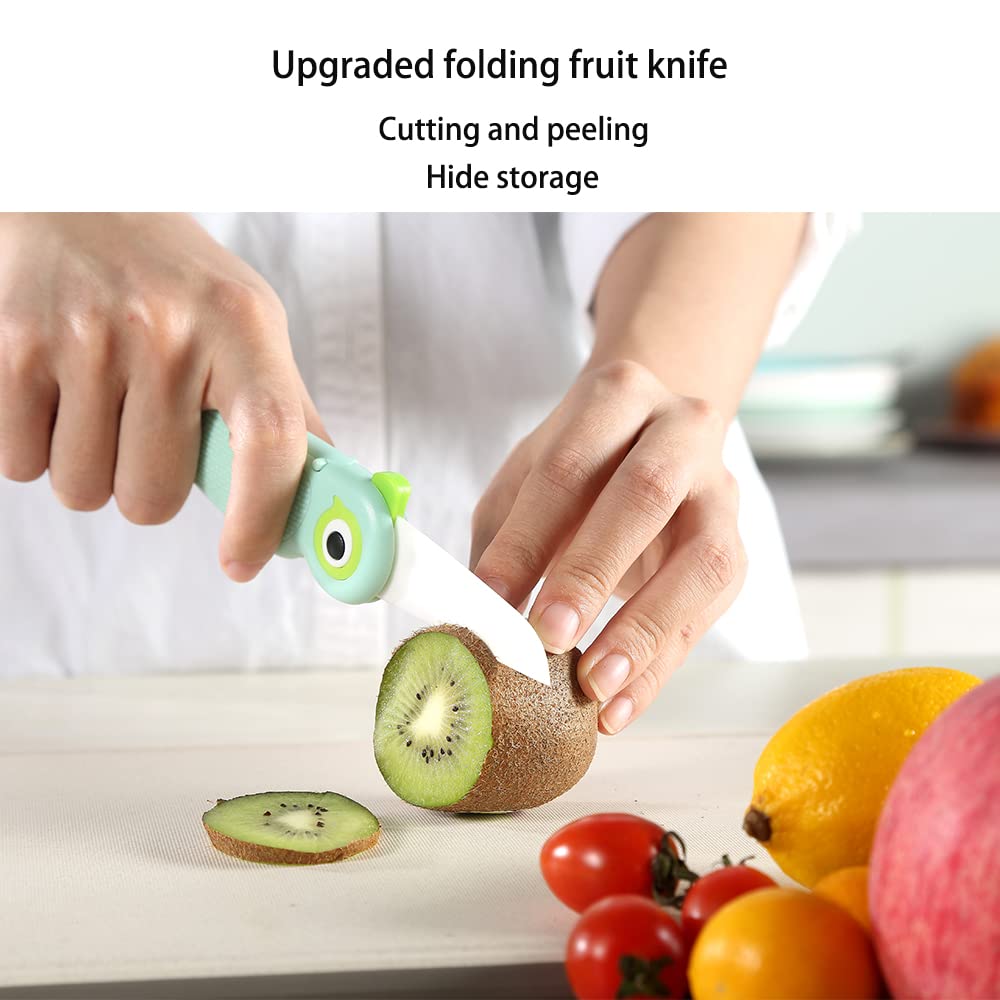 X.SSTTXN Ceramic Fruit knife, Portable Ceramic Paring Knife - Small Folding Knife, Ceramic Peeler 2 in 1, Cute Portable Fruit Knife for Travel, Home, Office (Green)