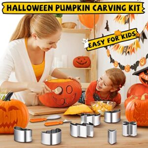 Jyusmile Pumpkin Carving Kit, 13 PCS Pumpkin Carving Tools with Hammer, DIY Pumpkin Carving Stencils for Kids Adults, Safe Stainless Steel Pumpkin Cutters Halloween Party Decorations