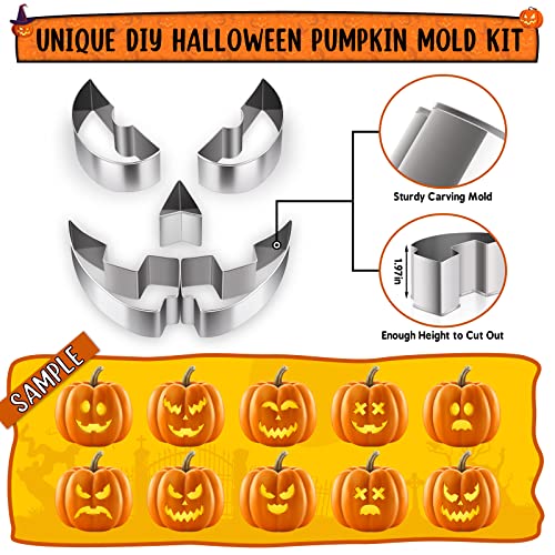 Jyusmile Pumpkin Carving Kit, 13 PCS Pumpkin Carving Tools with Hammer, DIY Pumpkin Carving Stencils for Kids Adults, Safe Stainless Steel Pumpkin Cutters Halloween Party Decorations