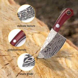 Pletpet 4 Pieces Mini Damascus Pocket Knife Set, Tiny Kitchen Chef Knife Set Portable Small Keychain Pocket Knife Cleaver for Package Opener Box Cutter Letter Opener