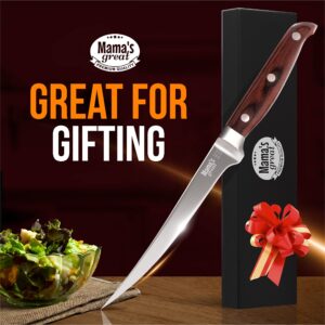 Mama's Great 7 Inch Fishing Fillet Knife with Curved Razor Sharp 7cr17mov High Carbon Stainless Steel Blade and Ergonomic Non-Slip Pakkawood Handle