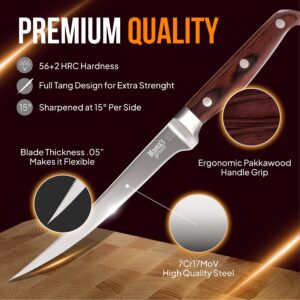 Mama's Great 7 Inch Fishing Fillet Knife with Curved Razor Sharp 7cr17mov High Carbon Stainless Steel Blade and Ergonomic Non-Slip Pakkawood Handle