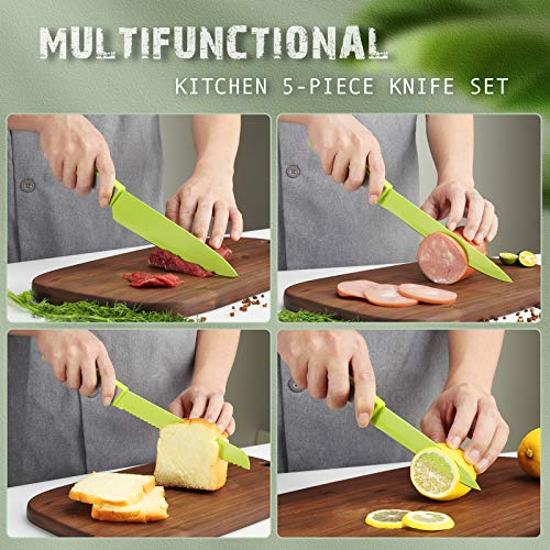 LUCKYTIME Kitchen Knife Set, 5 Pieces Kitchen Knife Set with 5 Sheaths, Stainless Steel Knife Set for Fruit and Vegetable Cutting