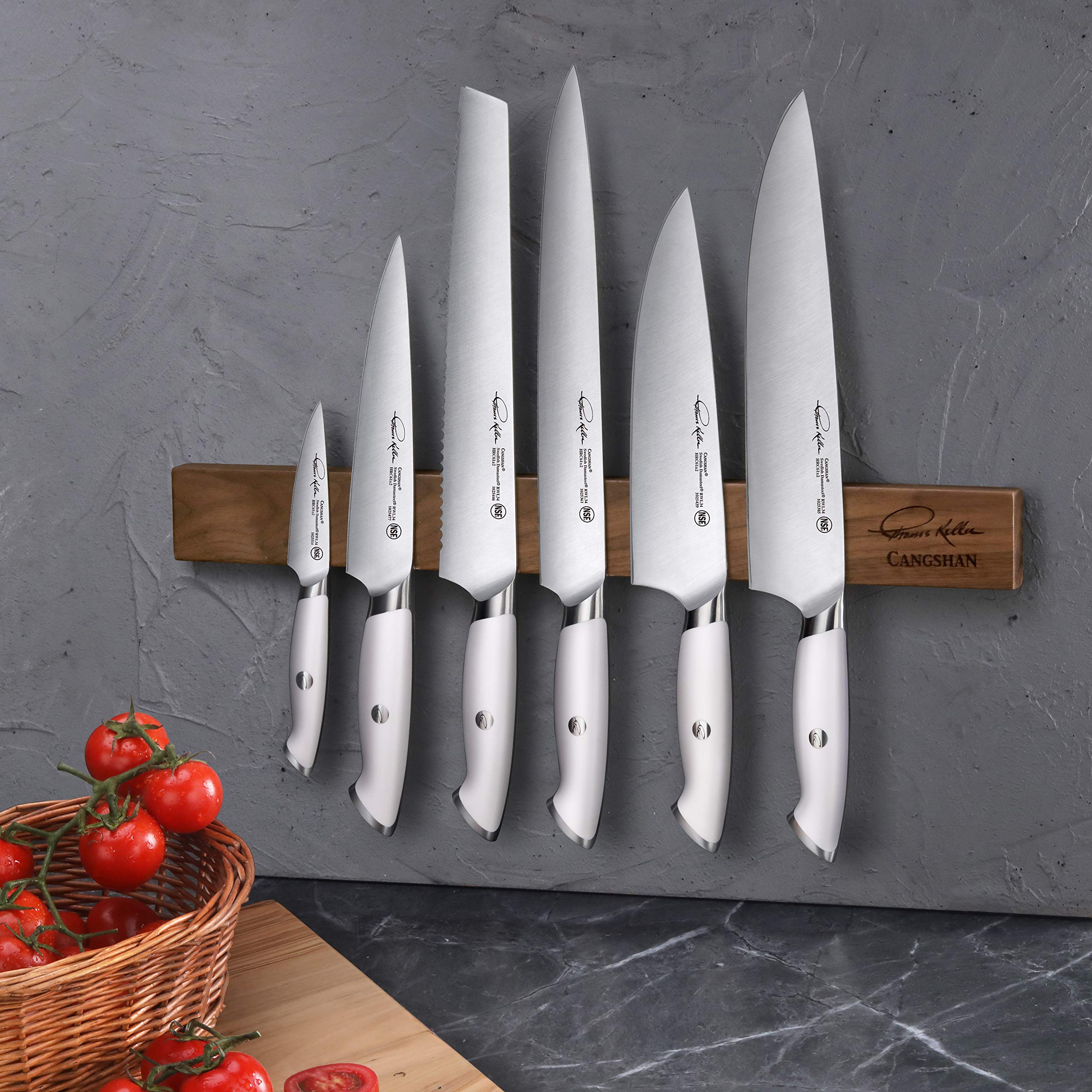 Cangshan Thomas Keller Signature Collection Swedish Powder Steel Forged, 7-Piece Magnetic Knife Set, White