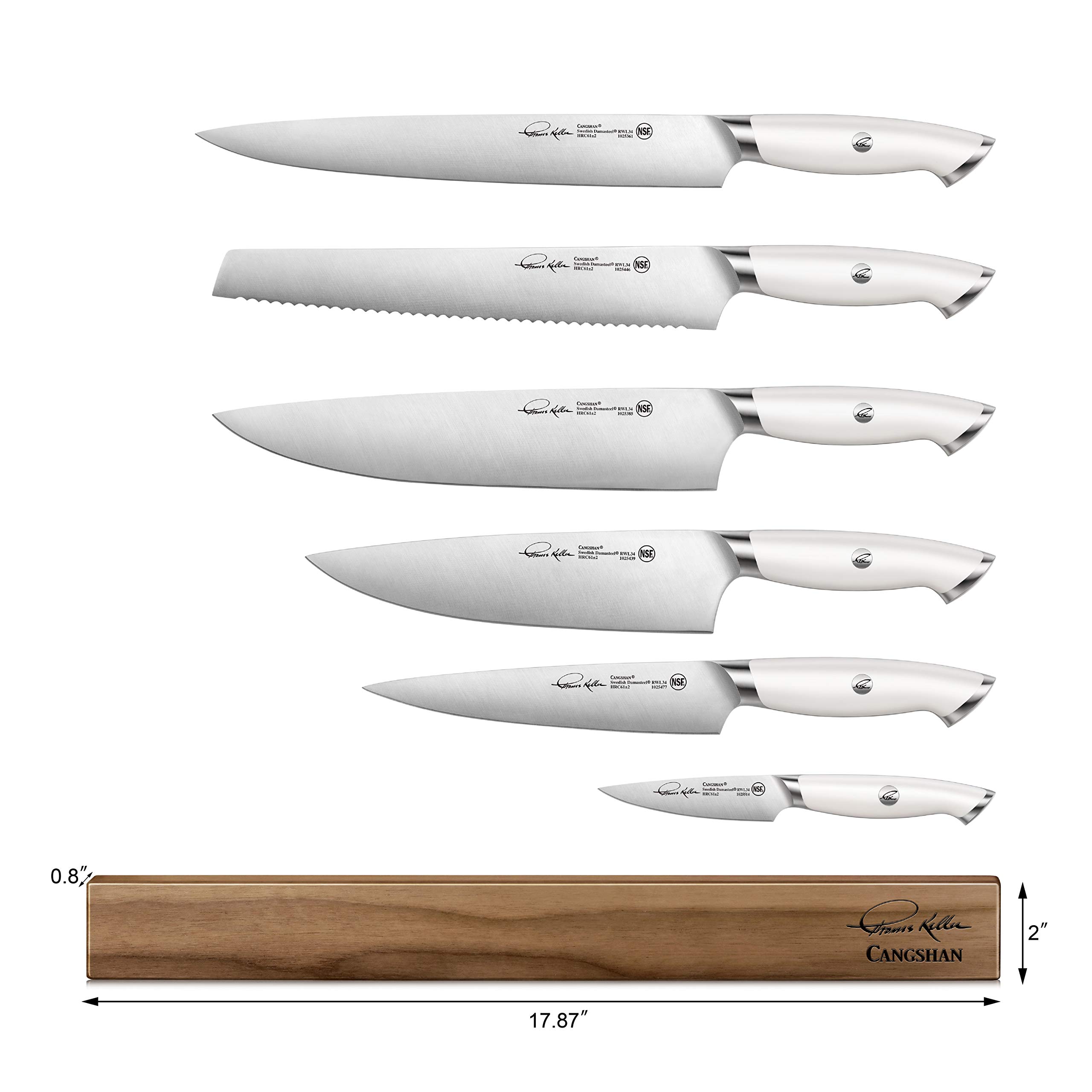 Cangshan Thomas Keller Signature Collection Swedish Powder Steel Forged, 7-Piece Magnetic Knife Set, White