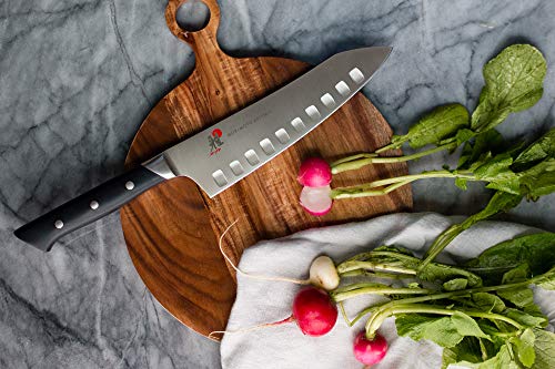 Miyabi Morimoto Edition Hollow Edge Rocking Santoku Knife, 7-inch, Black w/Red Accent/Stainless Steel