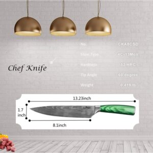 CULITECH Chef Knife, 8 inches Sharp Laser Damascus Pattern Chef Knife with Resin Handle and Sheath,Utility Kitchen Knife for Kitchen and Restaurant used