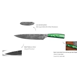 CULITECH Chef Knife, 8 inches Sharp Laser Damascus Pattern Chef Knife with Resin Handle and Sheath,Utility Kitchen Knife for Kitchen and Restaurant used