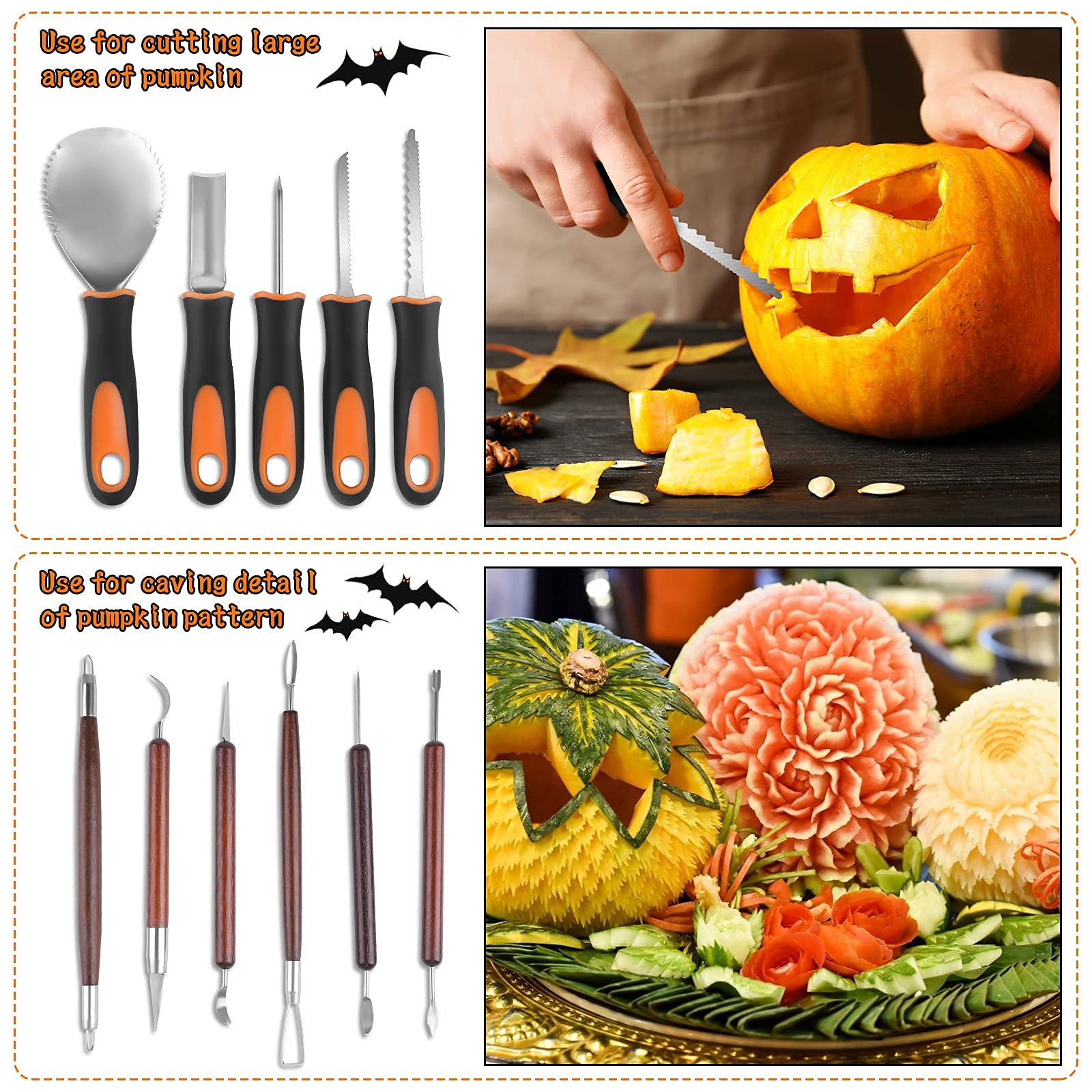 Samyoung Pumpkin Carving Kit Tools, 13 Piece Heavy Duty Stainless Steel Pumpkin Carving Set with Light Strips, Pumpkin Cutting Supplies Tools Kit with Carrying Case