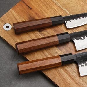 WILDMOK High Carbon 3 Layers 9CR18MOV Alloy Steel Forged 5 Pieces Knife Block Set with Ash Wood Magnetic Knife Holder Kitchen Chef Knife Set