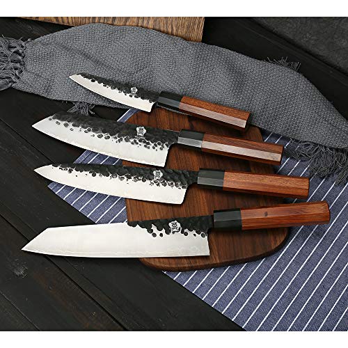 WILDMOK High Carbon 3 Layers 9CR18MOV Alloy Steel Forged 5 Pieces Knife Block Set with Ash Wood Magnetic Knife Holder Kitchen Chef Knife Set