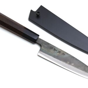 Yoshihiro Mizu Yaki Blue High Carbon Steel #1 Kurouchi Petty Japanese Utility Knife Shitan Handle (6'' (150mm) & Saya)