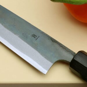 Yoshihiro Mizu Yaki Blue High Carbon Steel #1 Kurouchi Petty Japanese Utility Knife Shitan Handle (6'' (150mm) & Saya)