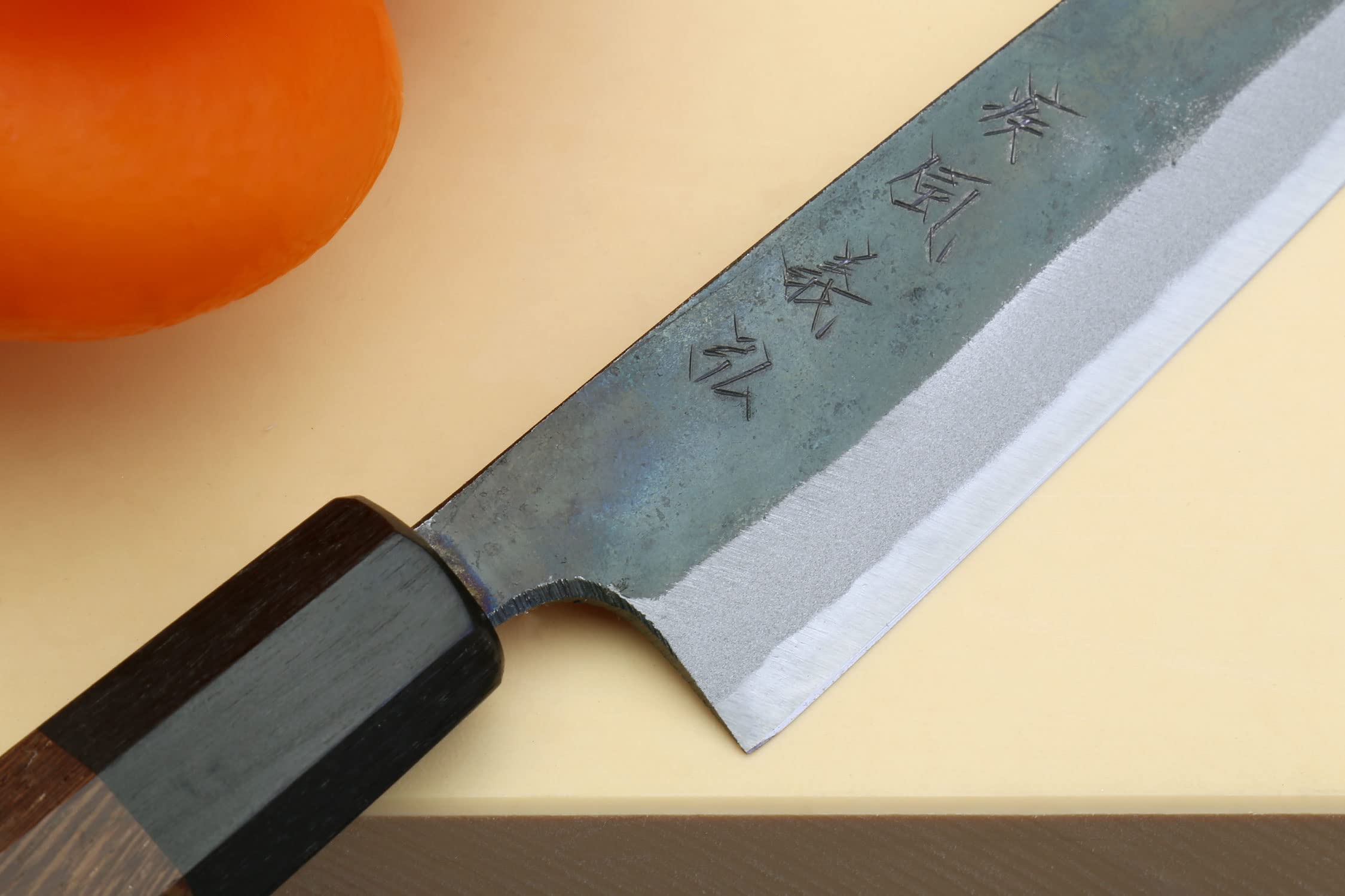 Yoshihiro Mizu Yaki Blue High Carbon Steel #1 Kurouchi Petty Japanese Utility Knife Shitan Handle (6'' (150mm) & Saya)