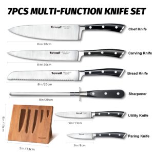 Kitchen Knife Set TICWELL 7 Pieces High Carbon German Stainless Steel, Professional Knife Set with Wooden Block, Knife Sharpener, Dishwasher Safe, Best Gift