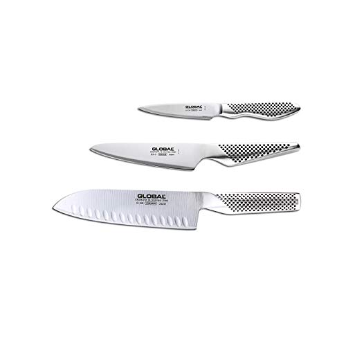 Global G-80338-3 Piece Knife Set with Santoku - Hollow Ground, Utility and Paring Knife