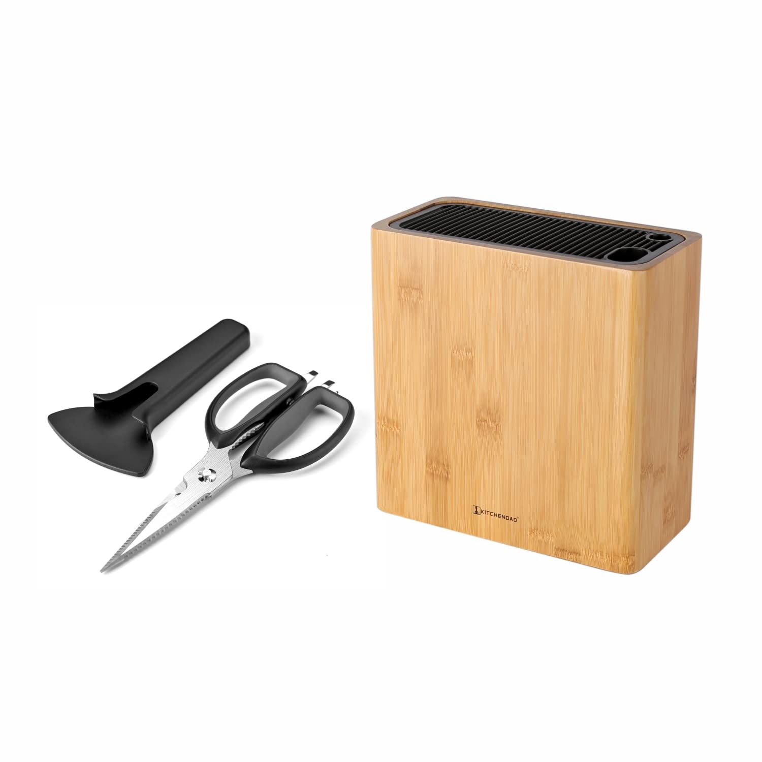 Bamboo Universal Knife Block & Multi-purpose Kitchen Scissors with Magnetic Sheath