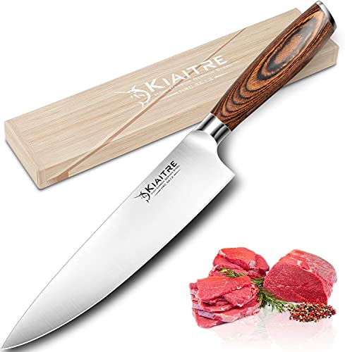 Kiaitre Chef Knife 8 Inch Professional Sharp Kitchen Knife High Carbon Stainless Steel with Ergonomic Handle 56±HRC with Gift Box (High Carbon Stainless Steel)…