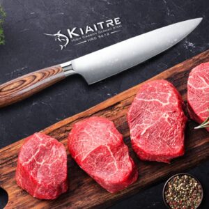 Kiaitre Chef Knife 8 Inch Professional Sharp Kitchen Knife High Carbon Stainless Steel with Ergonomic Handle 56±HRC with Gift Box (High Carbon Stainless Steel)…