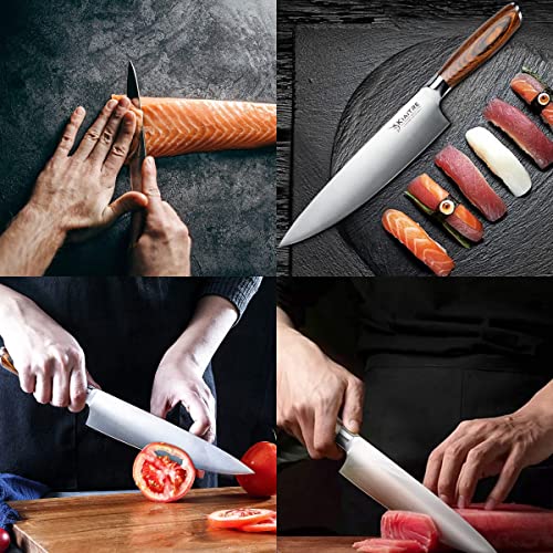 Kiaitre Chef Knife 8 Inch Professional Sharp Kitchen Knife High Carbon Stainless Steel with Ergonomic Handle 56±HRC with Gift Box (High Carbon Stainless Steel)…