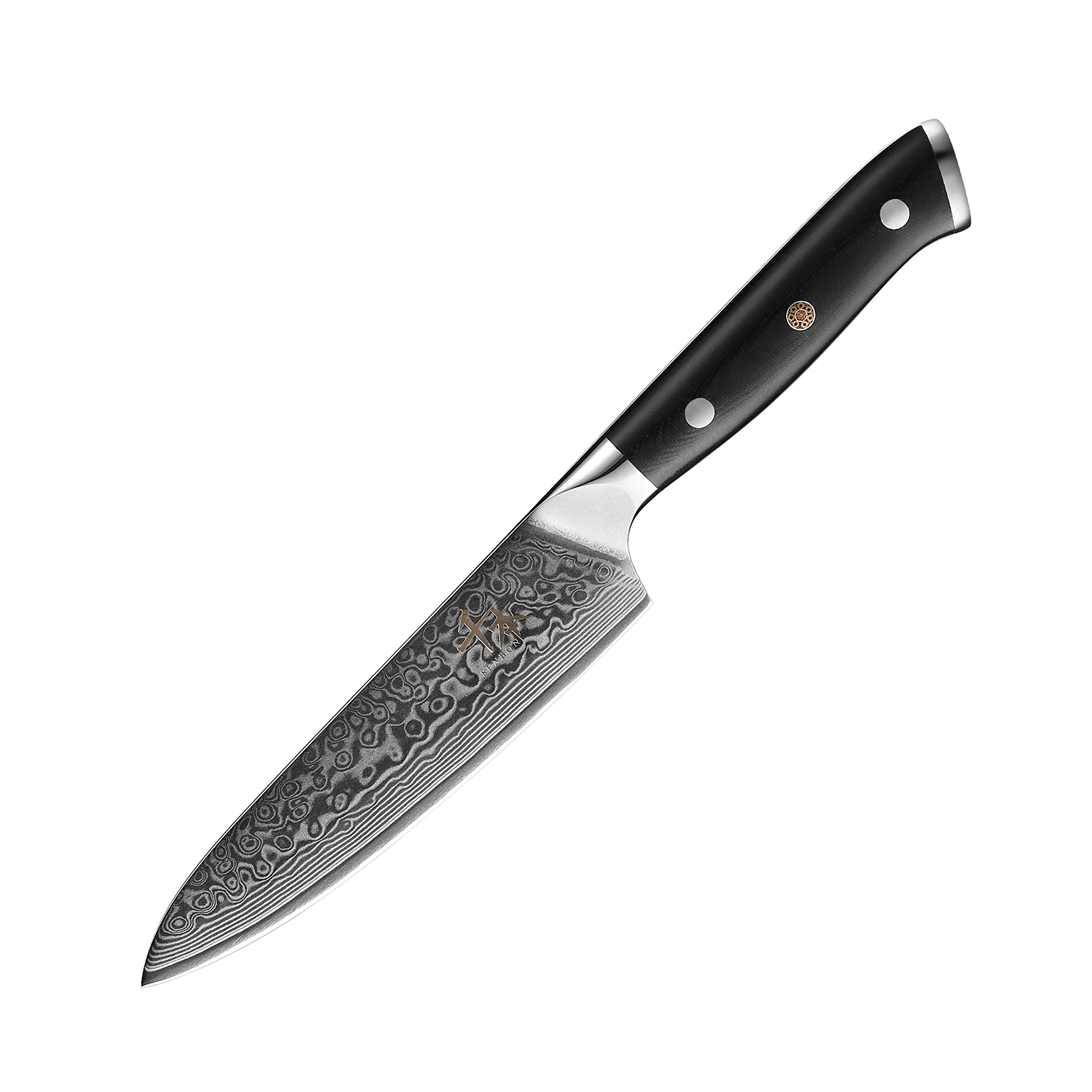 SENBON Damascus 5-inch profesional utility knife high hardness sharp fruit knife peeler knife handle non-slip G10