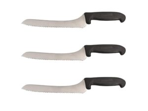 cozzini cutlery imports set of 3-9” offset bread knives serrated deli sandwich black (black)