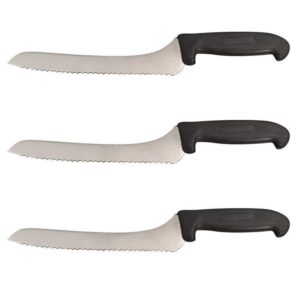 Cozzini Cutlery Imports Set of 3-9” Offset Bread Knives Serrated Deli Sandwich Black (Black)