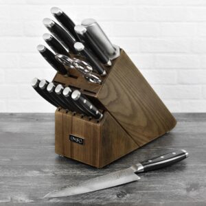 Enso HD 16 Piece Knife Set - Made in Japan - VG10 Hammered Damascus Stainless Steel with Dark Ash Block