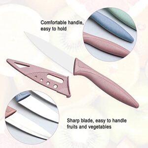 Kocpudu Fruit Knife Small, 3 Sharp and Durable Fruit Knife, Exquisite and Beautiful, with Scabbard, Paring Knife is Suitable for Most Vegetables, Fruits and Meat (pink, Blue, Green)