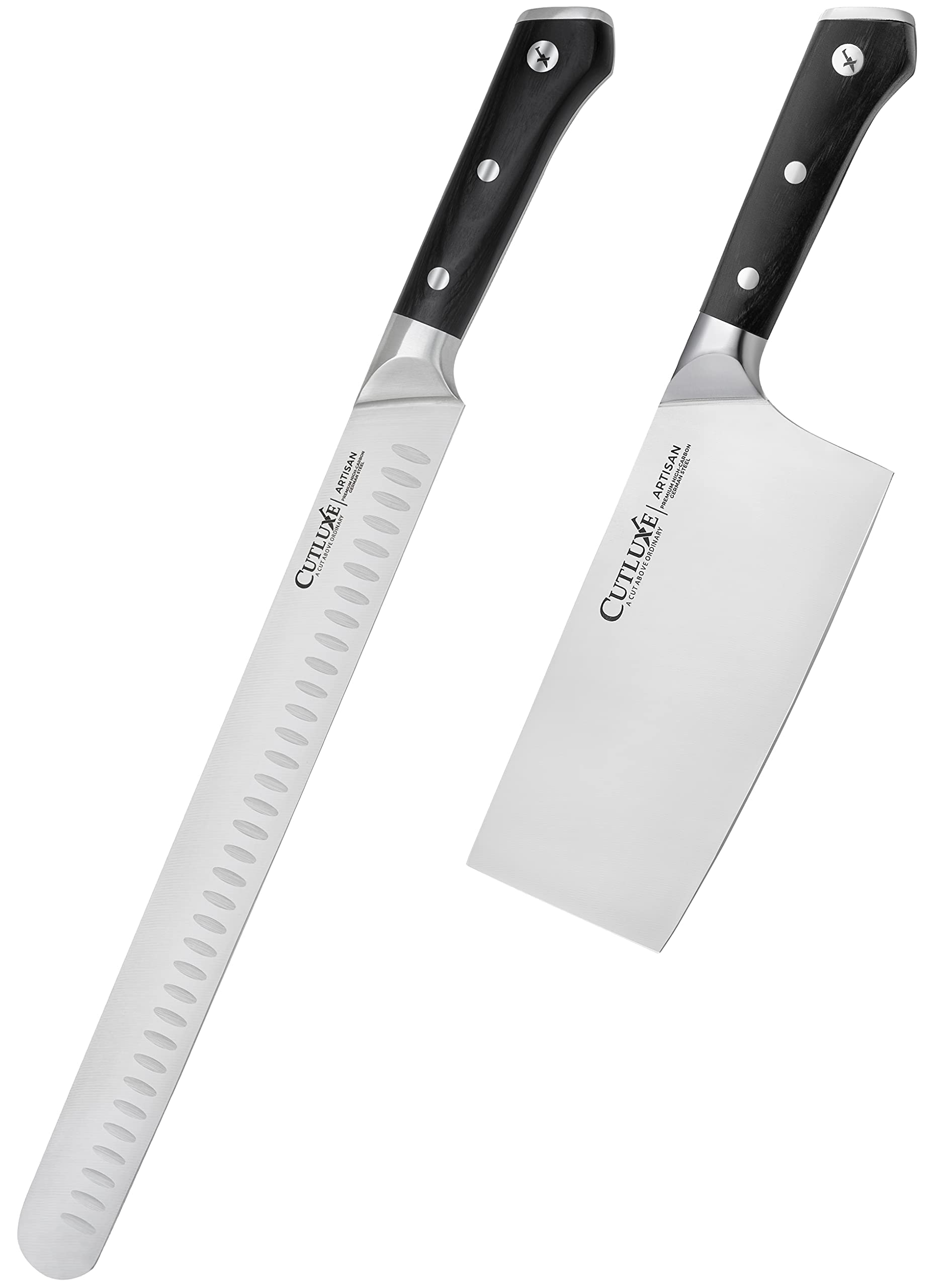 Cutluxe Slicing & Cleaver Knife Set – Forged High Carbon German Steel – Full Tang & Razor Sharp – Ergonomic Handle Design – Artisan Series