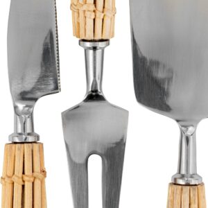 Creative Co-Op Stainless Steel Charcuterie Rattan Wrapped Handles, Set of 3 Styles Cheese Knives, Natural