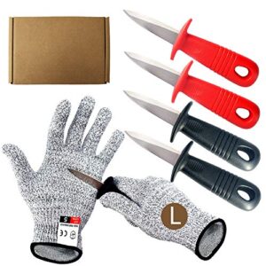 oyster knife with cut resistant gloves set, oyster opener kit for kitchen used, oyster clam shellfish seafood shucking knife, cuchillo para pelar ostras con guantes