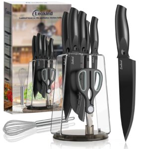 kitchen knife set with block, 8 pieces chef knife sets for kitchen with block, knives, scissor for meat/vegetables/fruits chopping, slicing, dicing&cutting