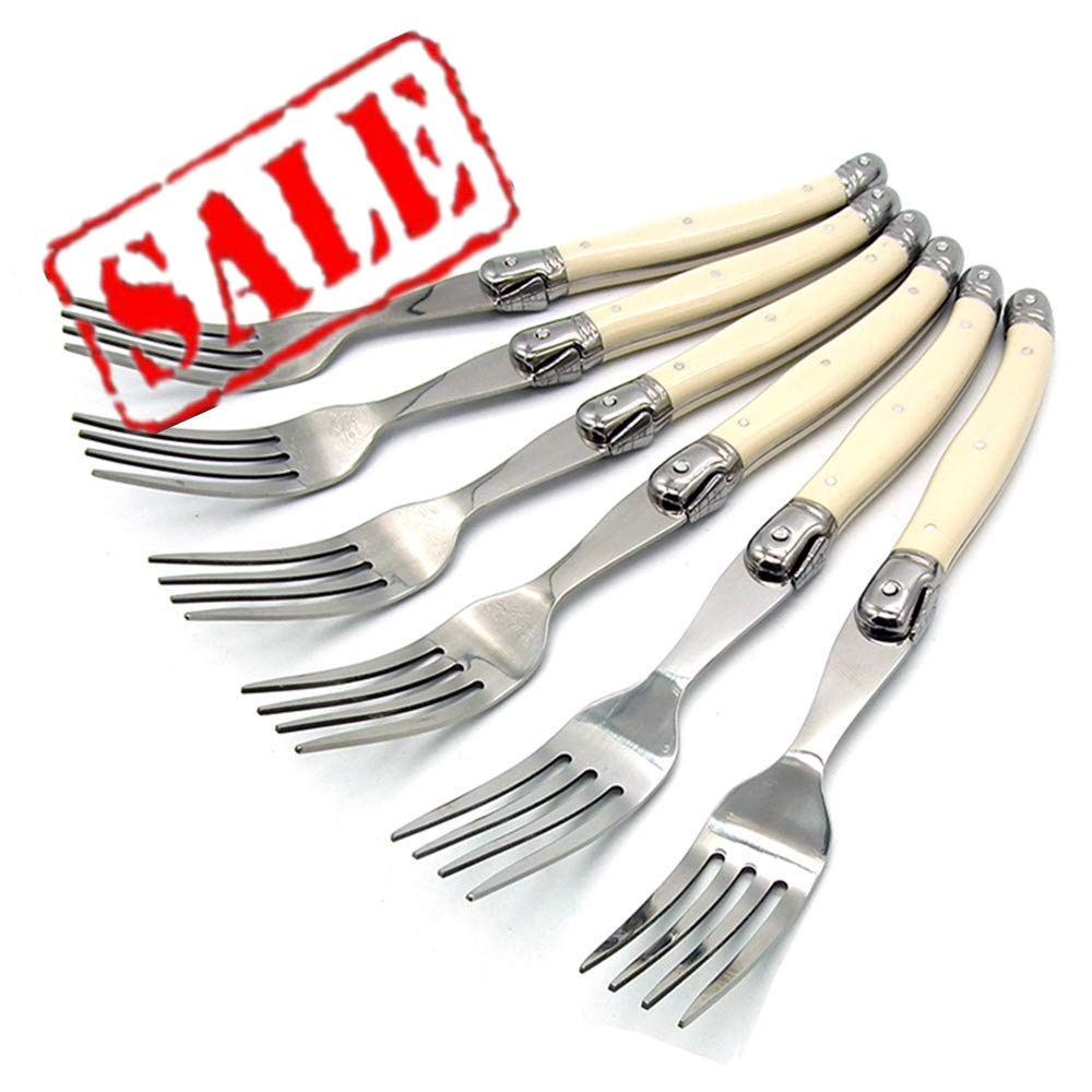 KeepingcooX LAGUIOLE Forks of 6, Stainless Steel Dinnerware/Tableware/Flatware/Cutlery Set with White/Ivory Handle, Made in China, Reputable Global Manufacturer with Certificate (GMC), Value for Money