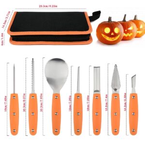 Halloween Pumpkin Carving Knives, Professional Heavy Duty Stainless Steel Punkin Carver Kit Tools with Carrying Case (7 piece set)