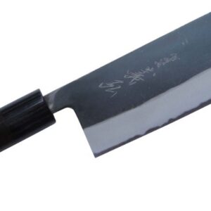 Yoshihiro Kurouchi Black-Forged Blue Steel Stainless Clad Nakiri Japanese Vegetable Knife Ebony Handle (6.5'' (165mm) & Saya)