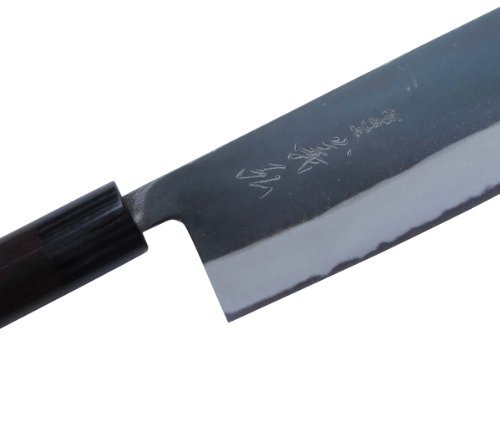 Yoshihiro Kurouchi Black-Forged Blue Steel Stainless Clad Nakiri Japanese Vegetable Knife Ebony Handle (6.5'' (165mm) & Saya)