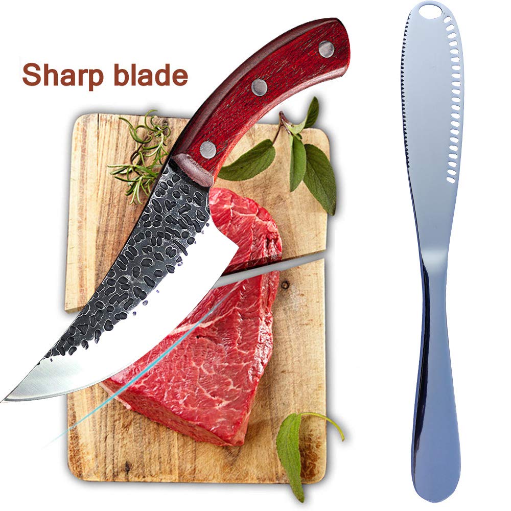 Balaweis Upgraded Chef Knife 5 inch Professional Kitchen Boning Knife Sharp Blade Cutting Cooking Stainless Steel Knife Handmade Forged Hammered kitchen Knife Outdoor BBQ Portable travel Meat Cleaver