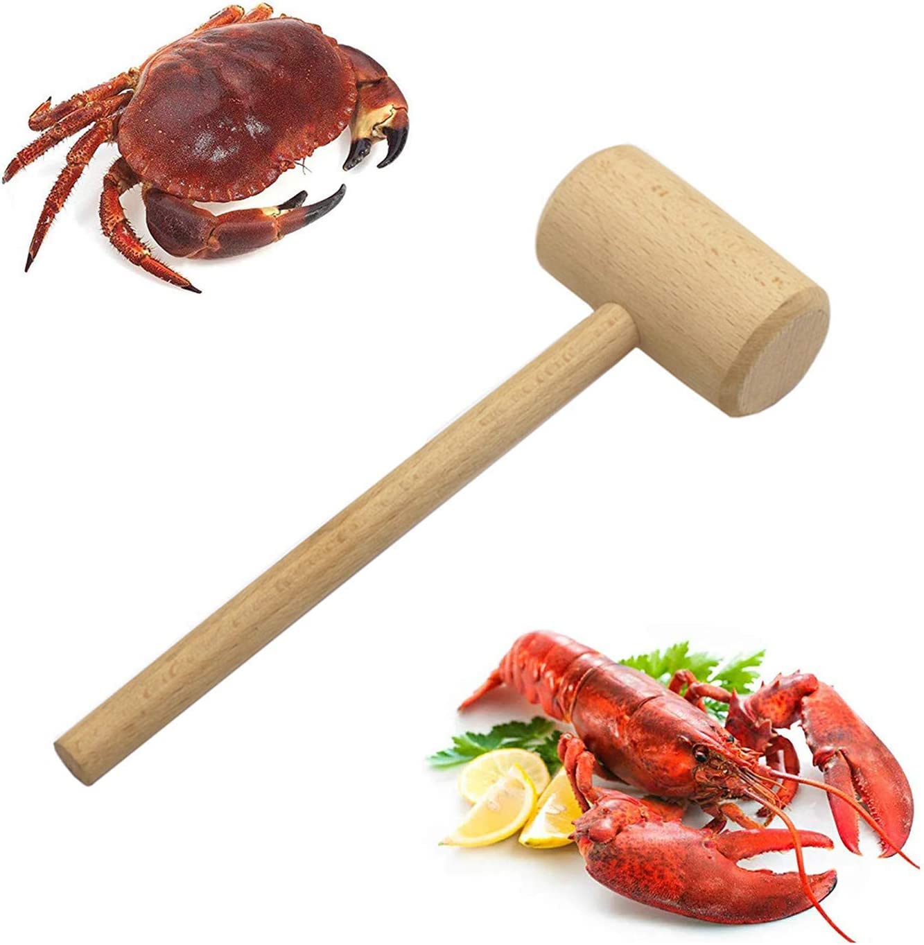 LONG TAO 8 Pcs 7-3/4-INCH Wooden Crab Lobster Mallets Shellfish Hammers Natural Hardwood Crab Hammers Seafood Cracker