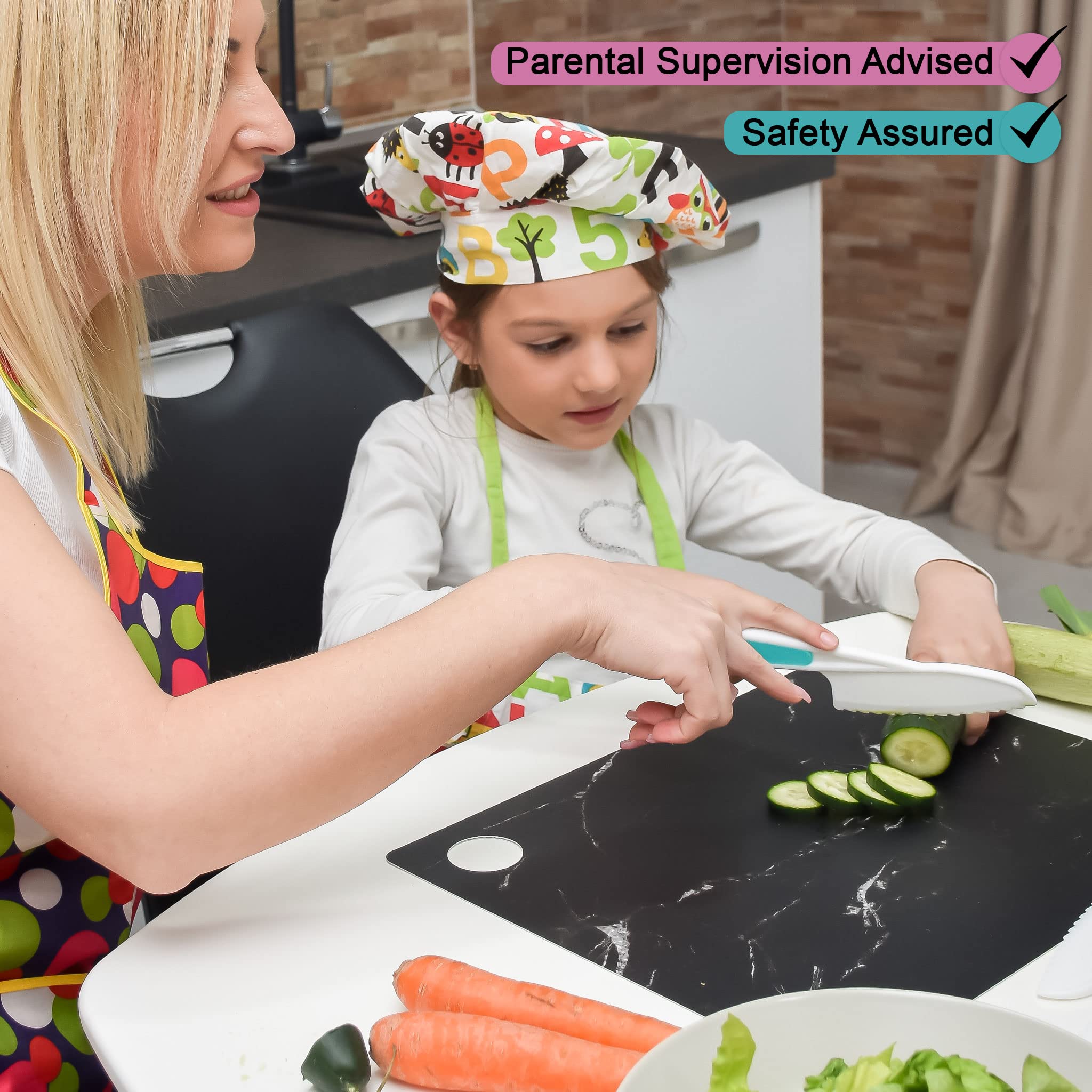 Ragazzacucine Kids Knife Set of 3 - Firm Grip, Serrated Edges & Safe – Colorful Nylon Toddler Cooking Knives to Cut Fruits, Salad, Cake, Lettuce (PurpleMulti)