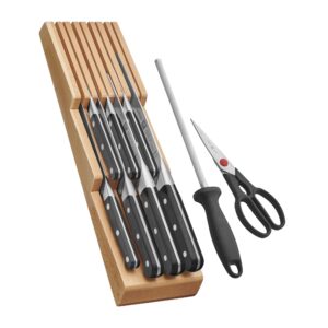 zwilling pro 10-pc knife block set with in-drawer knife tray