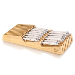 cangshan alps series 502827 german steel forged 15-piece in-drawer knife set with bamboo tray, (white)