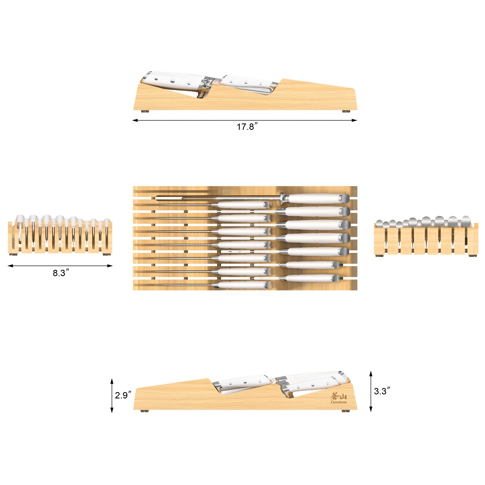 Cangshan ALPS Series 502827 German Steel Forged 15-Piece In-Drawer Knife Set with Bamboo Tray, (White)