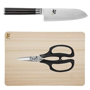 shun classic set 5.5-inch santoku knife, herb shears, and hinoki cutting board are an essential kitchen trio exquisitely handcrafted japanese c, regular, steel